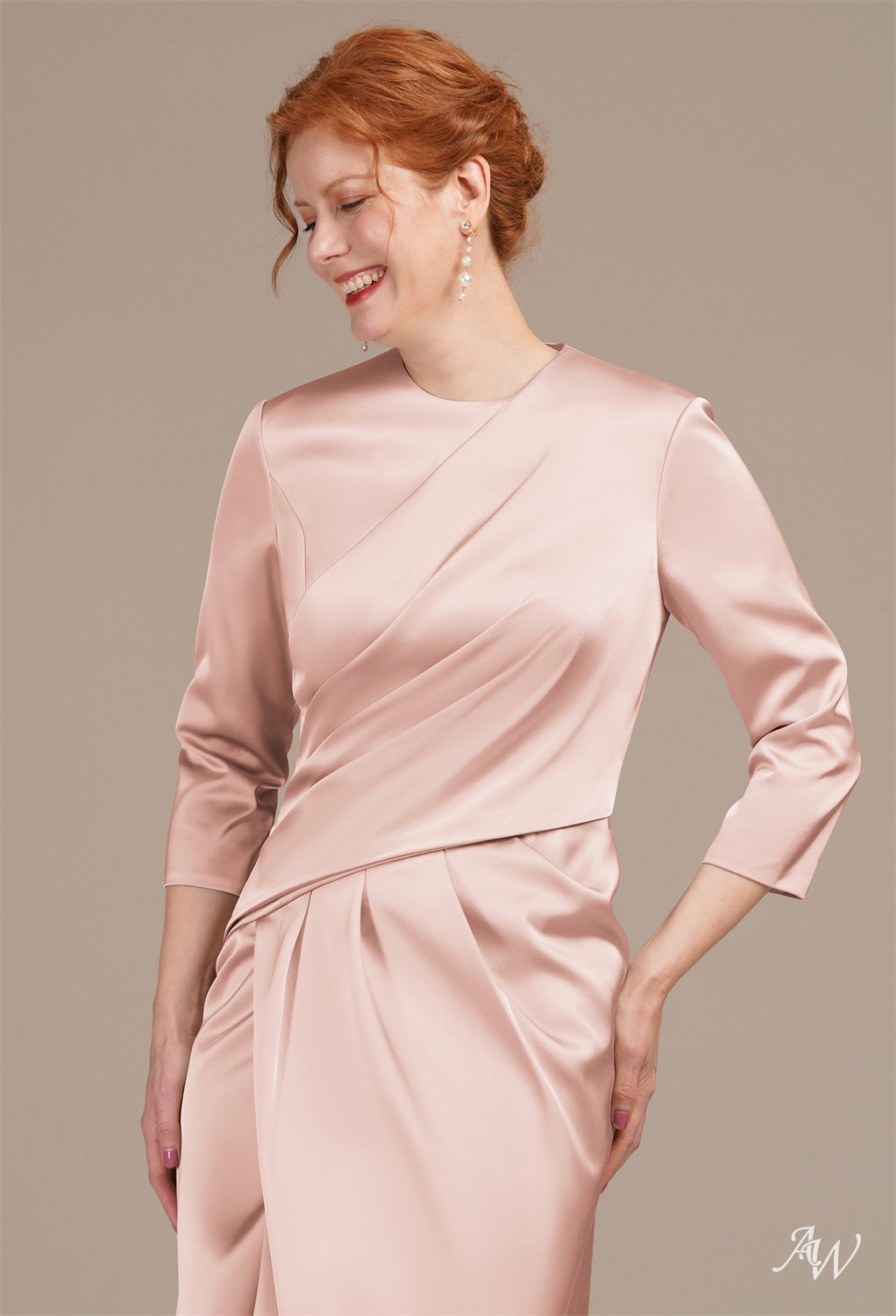 AW Petunia Dress, Fennel Seed Satin Charmeuse Hi Lo Bateau Neckline ...