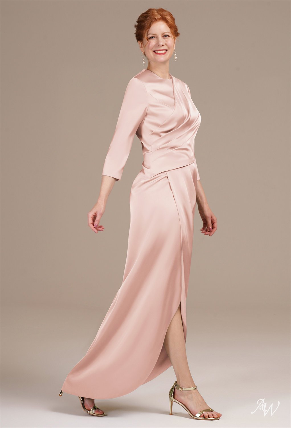 AW Petunia Dress, Fennel Seed Satin Charmeuse Hi Lo Bateau Neckline ...