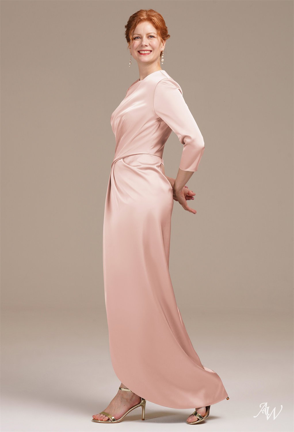 AW Petunia Dress, Fennel Seed Satin Charmeuse Hi Lo Bateau Neckline ...