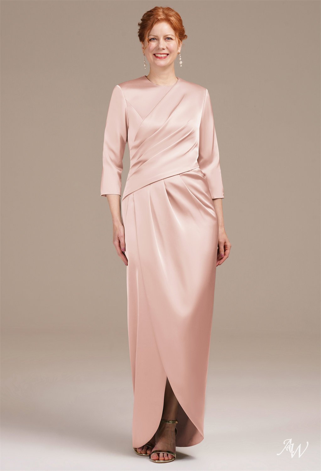 AW Petunia Dress, Fennel Seed Satin Charmeuse Hi Lo Bateau Neckline ...