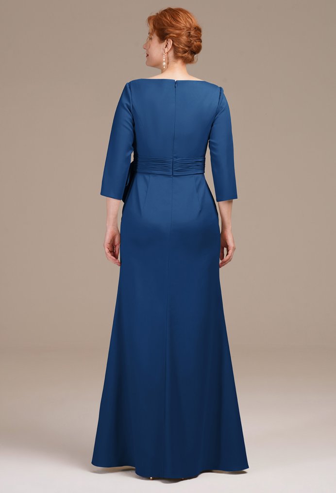 AW Penrose Dress, Navy Satin Charmeuse Ankle Length Straight Neckline Mother of the Bride ...