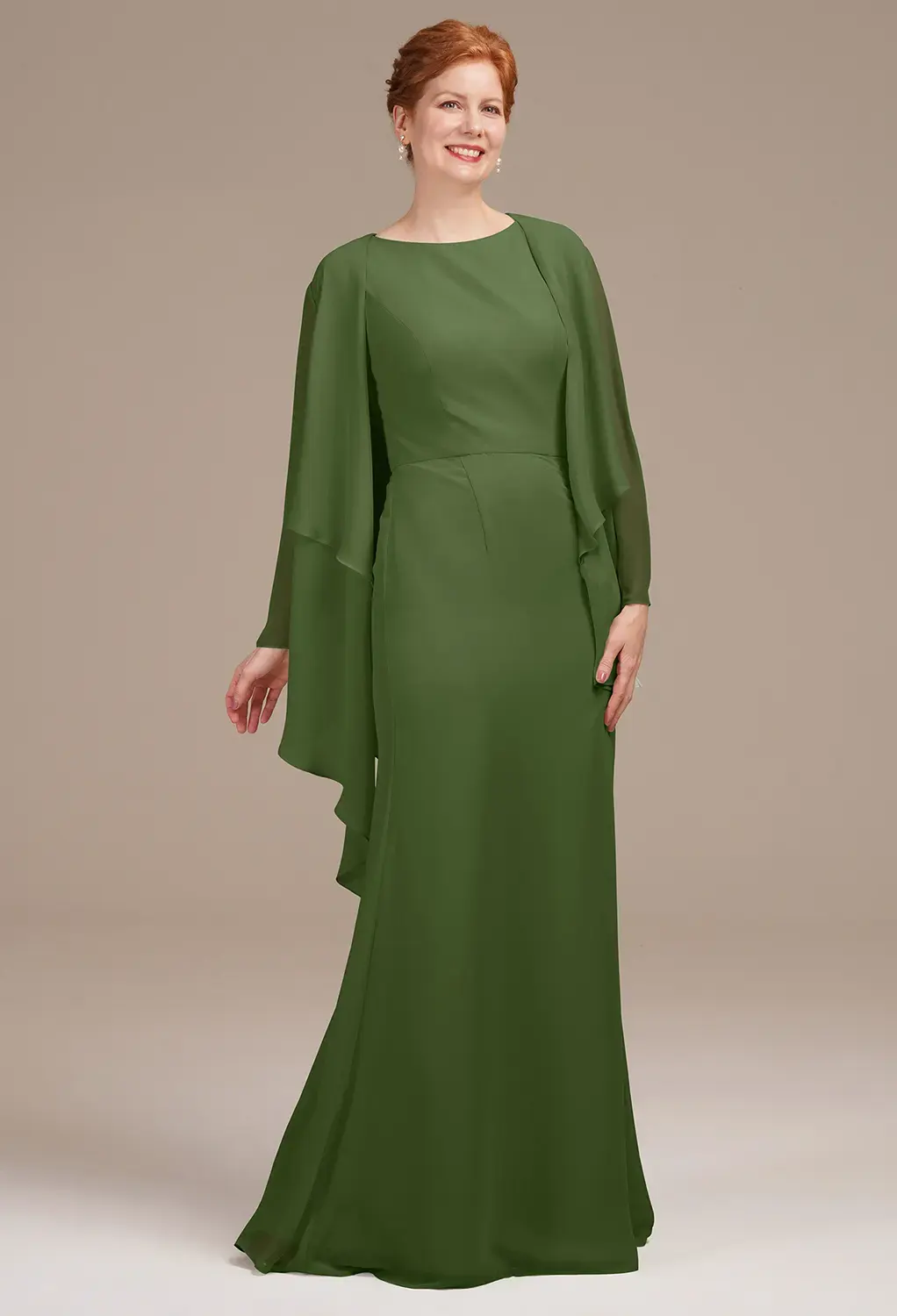 AW Olivine Dress, Deep Lake Chiffon Floor Length V-Neck Mother of the ...