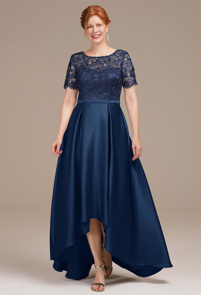 AW Penrose Dress, Navy Satin Charmeuse Ankle Length Straight Neckline Mother of the Bride ...