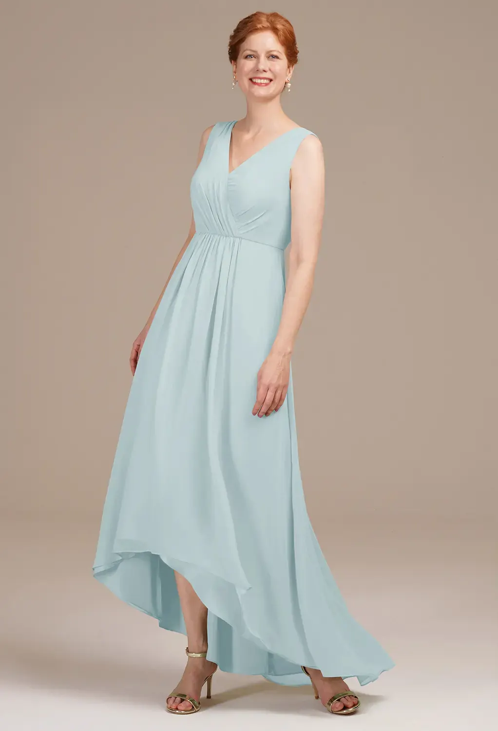 AW Difluence Dress, Burgundy Chiffon Tea Length V-Neck Mother of the ...