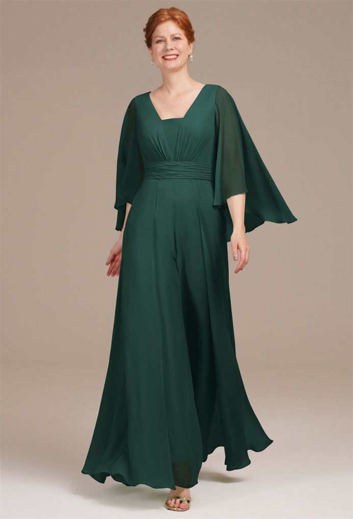 AW Patricia Pantsuit, Chianti Chiffon Floor Length Bateau Neckline ...