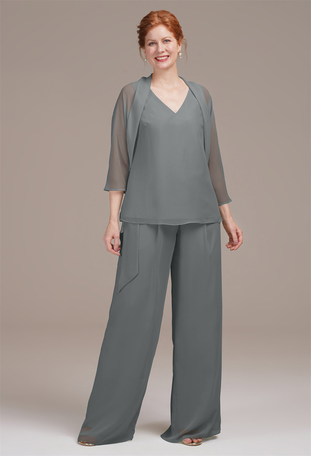 AW Sterope Dress, Steel Gray Chiffon Knee Length Square Neckline Mother ...