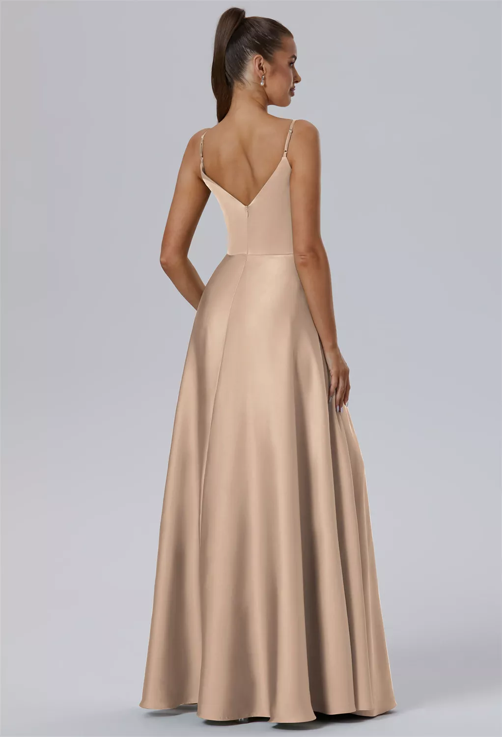 AW Sahib Dress, Champagne Satin Charmeuse Floor Length Square Neckline ...