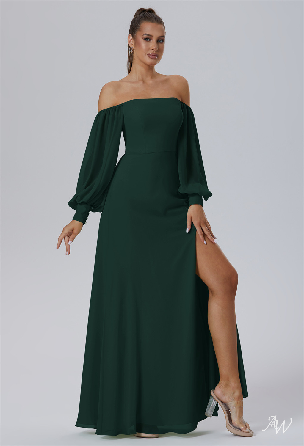 AW Demeter Dress, Ivory Chiffon Floor Length Off the Shoulder ...