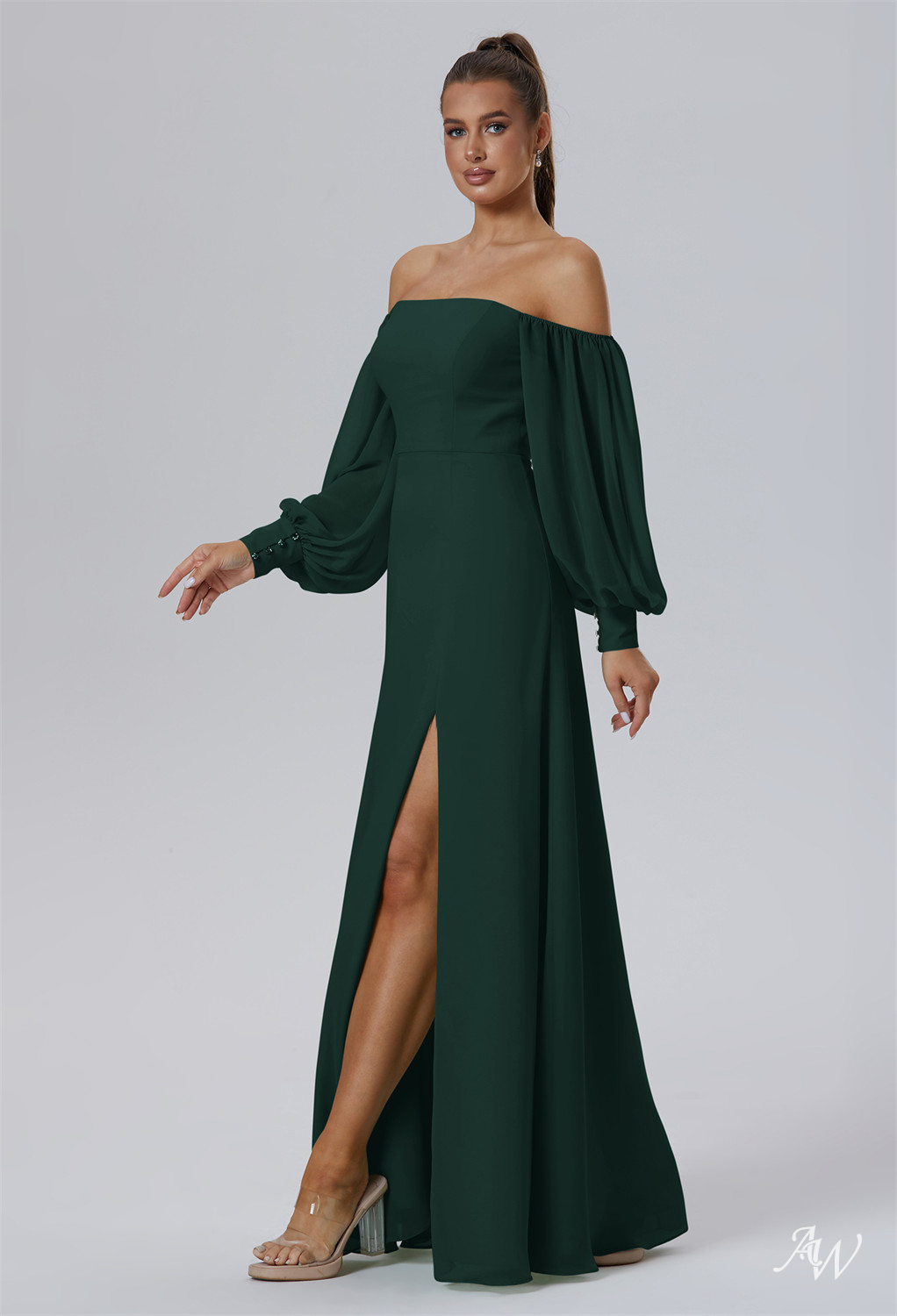 AW Demeter Dress, Ivory Chiffon Floor Length Off the Shoulder ...