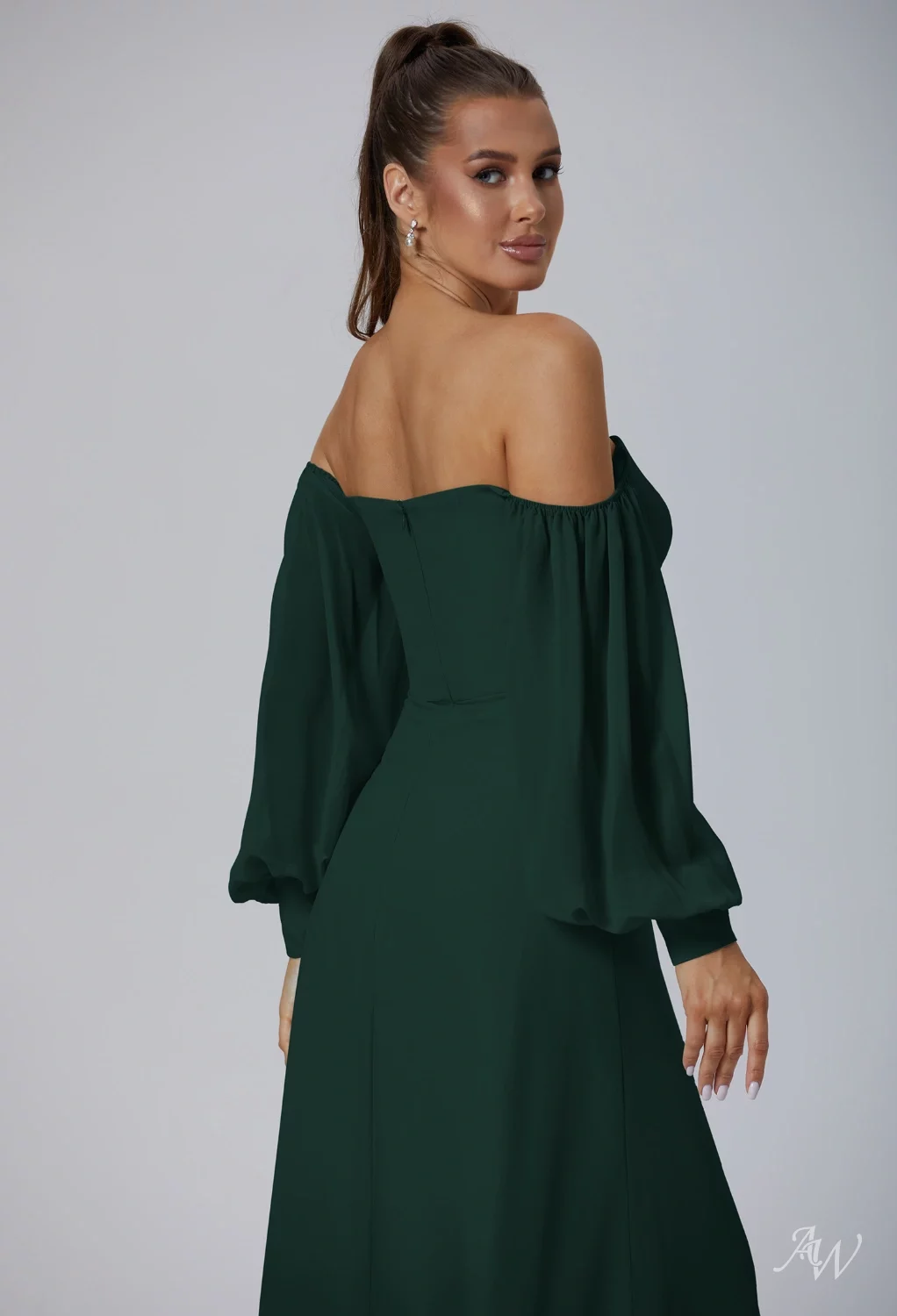 AW Demeter Dress, Ivory Chiffon Floor Length Off the Shoulder ...