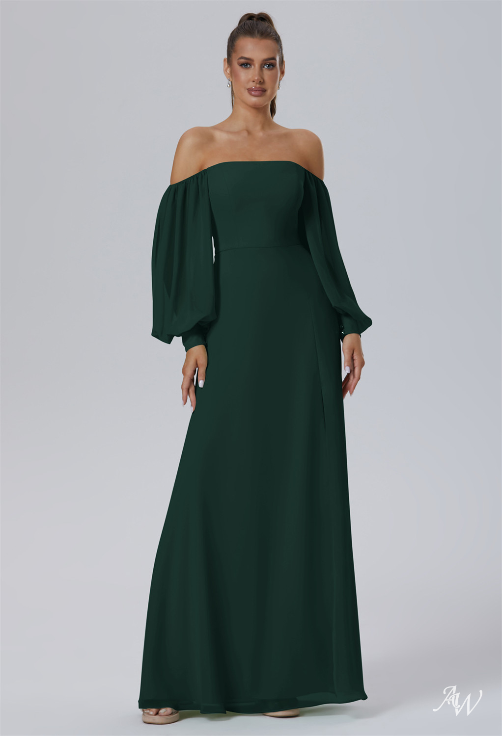 AW Demeter Dress, Ivory Chiffon Floor Length Off the Shoulder ...