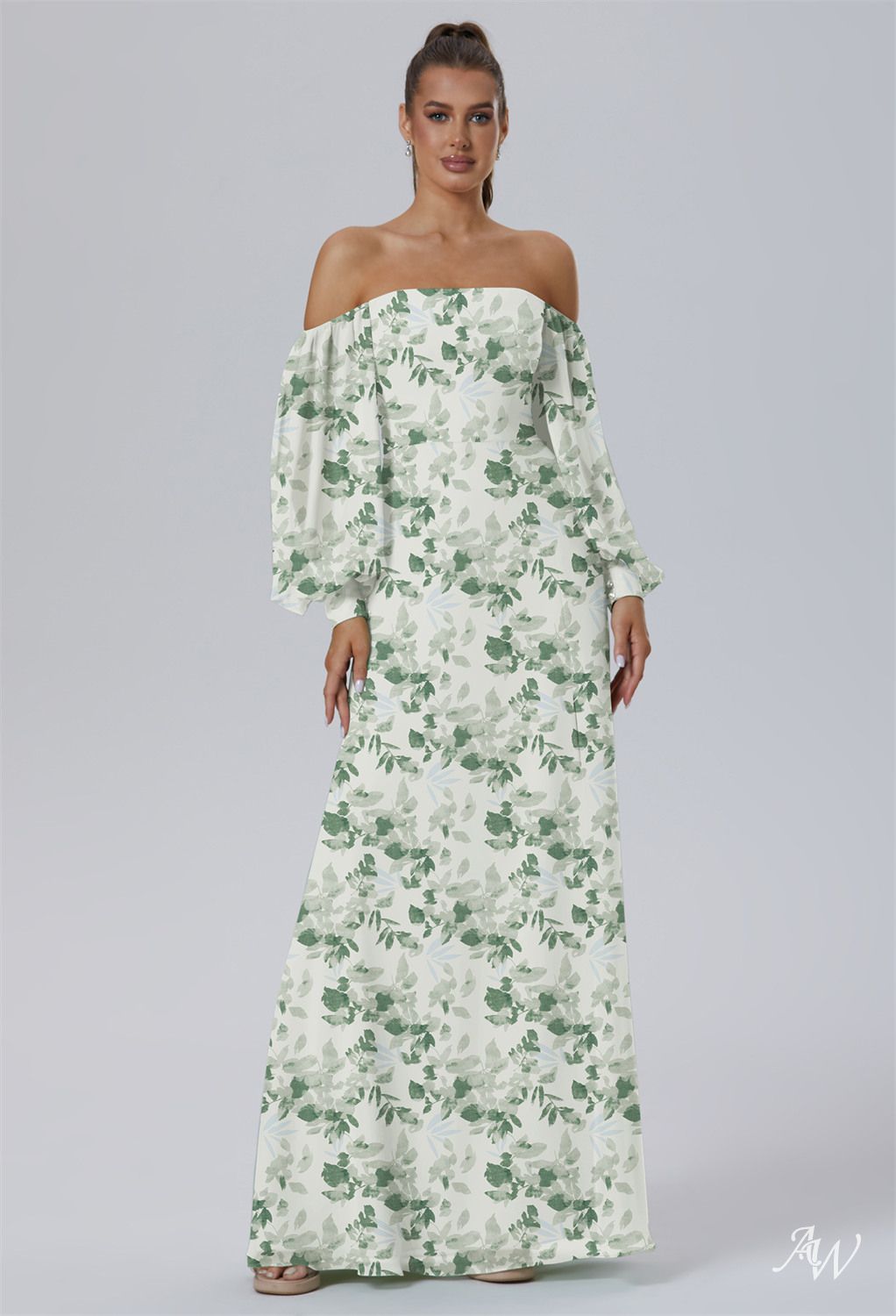 AW Demeter Dress, Ivory Chiffon Floor Length Off the Shoulder ...
