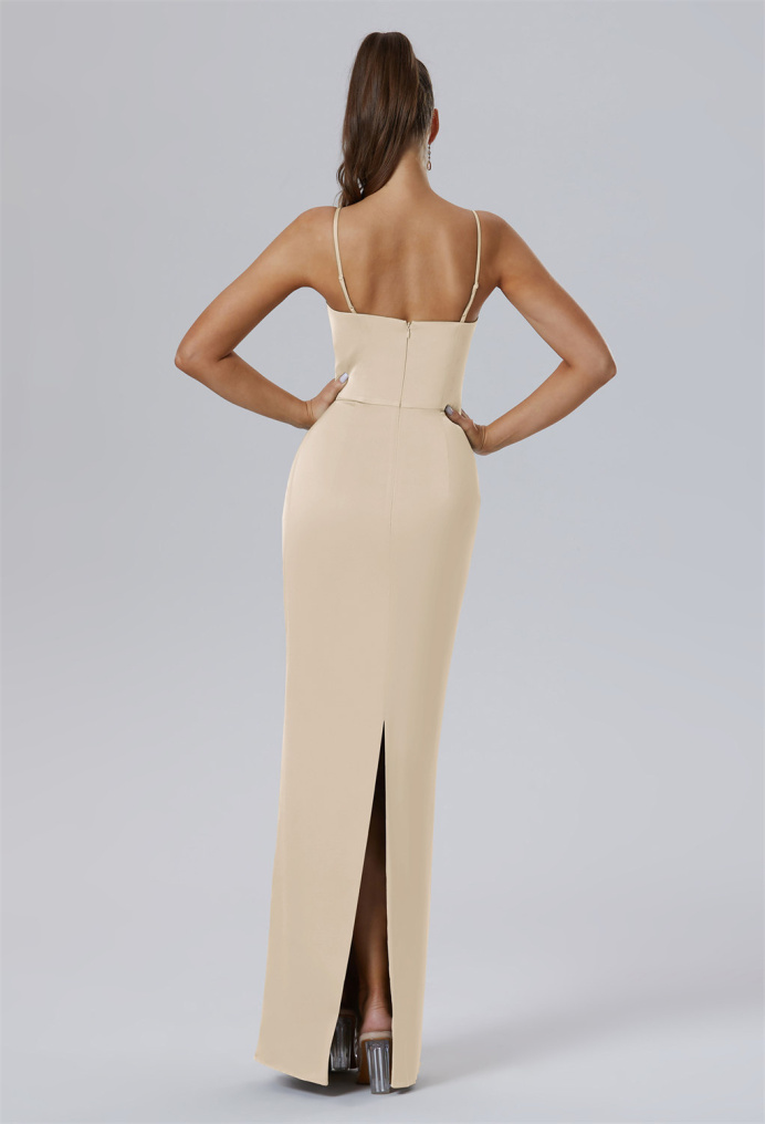 AW Ginevra Dress, Ivory Crystal Satin Satin Charmeuse Ankle Length ...