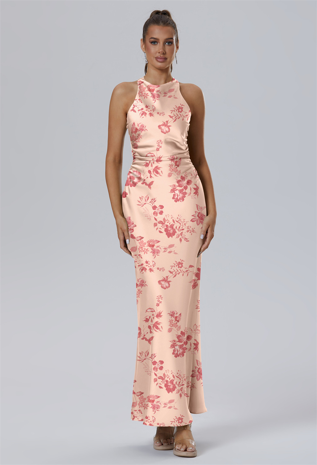 AW Maura Dress, Blushing Peonies Crystal Satin Satin Charmeuse Floor ...