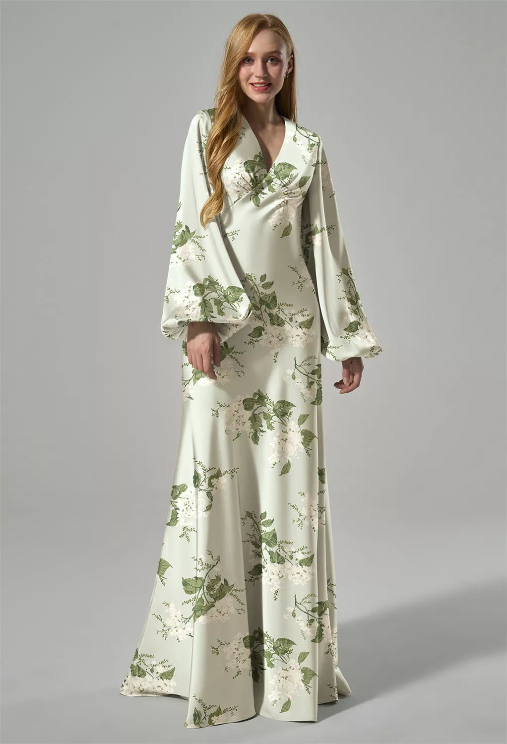 AW Furst Dress, Sage Green Crystal Satin Satin Charmeuse Floor Length V ...