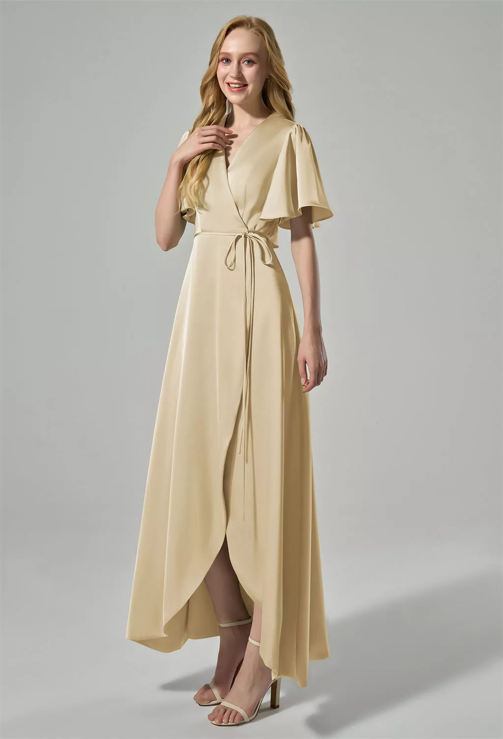 AW Asa Dress, Sage Green Crystal Satin Satin Charmeuse Tea Length ...