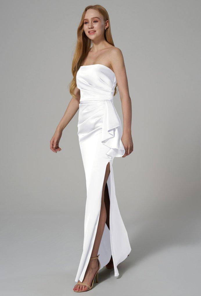 AW Arum Dress, Champagne Satin Charmeuse Floor Length One Shoulder ...