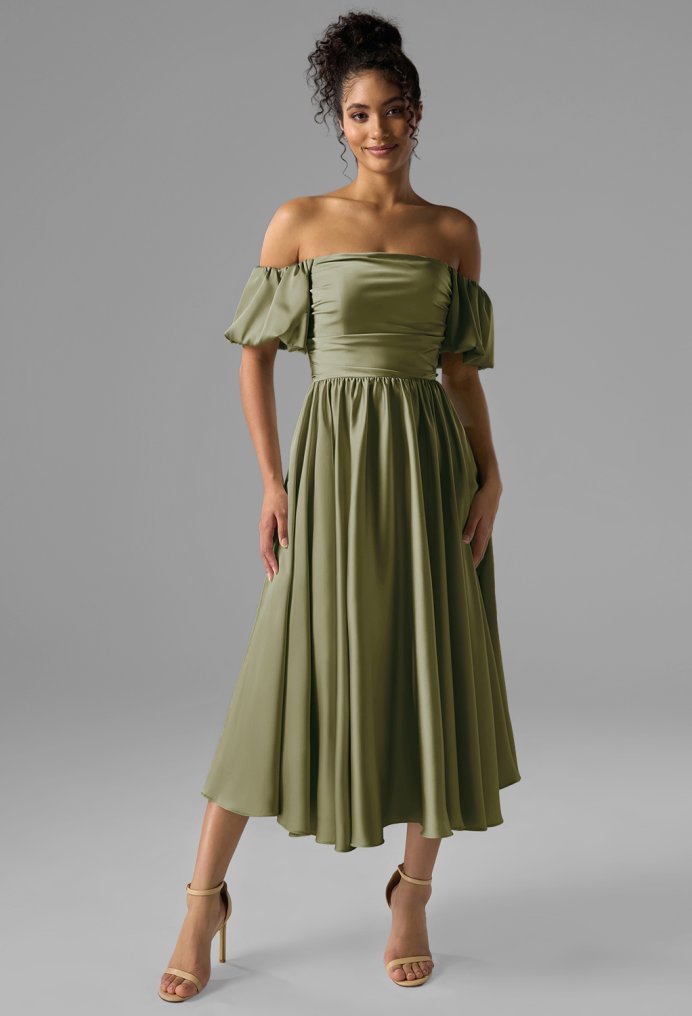 AW Dey Dress, Hunter Green Crystal Satin Satin Charmeuse Floor Length ...