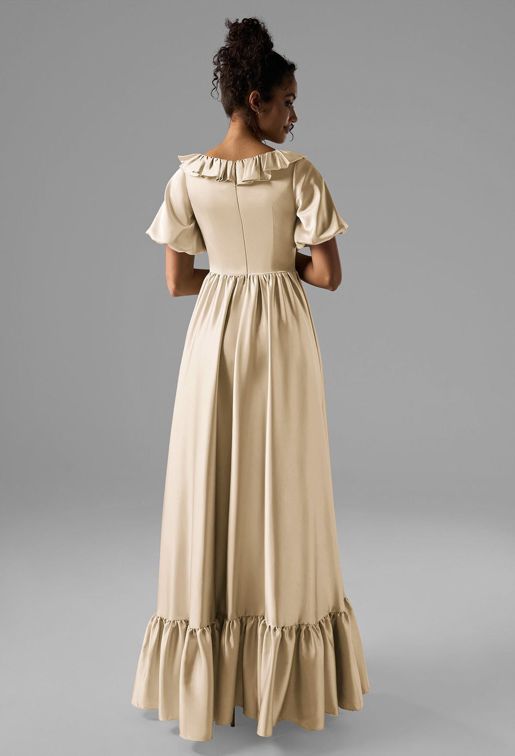 AW Gabrielle Dress, Navy Satin Charmeuse Ankle Length V-Neck Bridesmaid ...