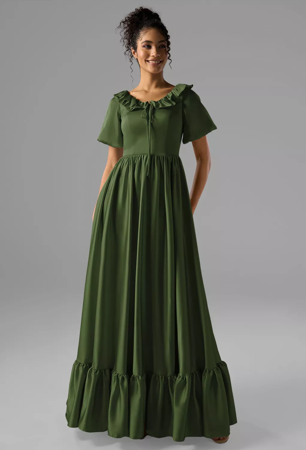 AW Asa Dress, Sage Green Crystal Satin Satin Charmeuse Tea Length ...