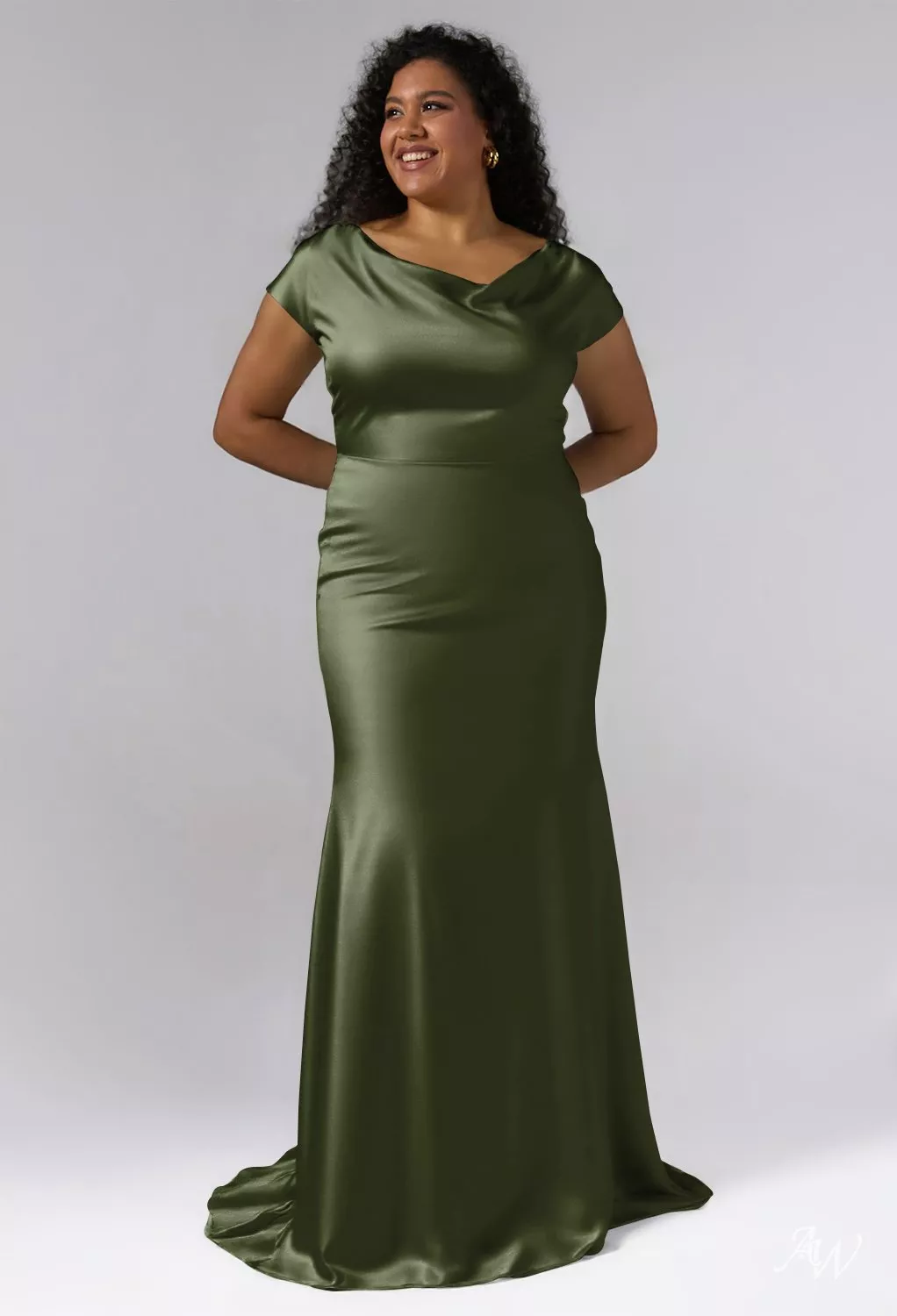AW Louie Dress, Champagne Crystal Satin Satin Charmeuse Floor Length ...