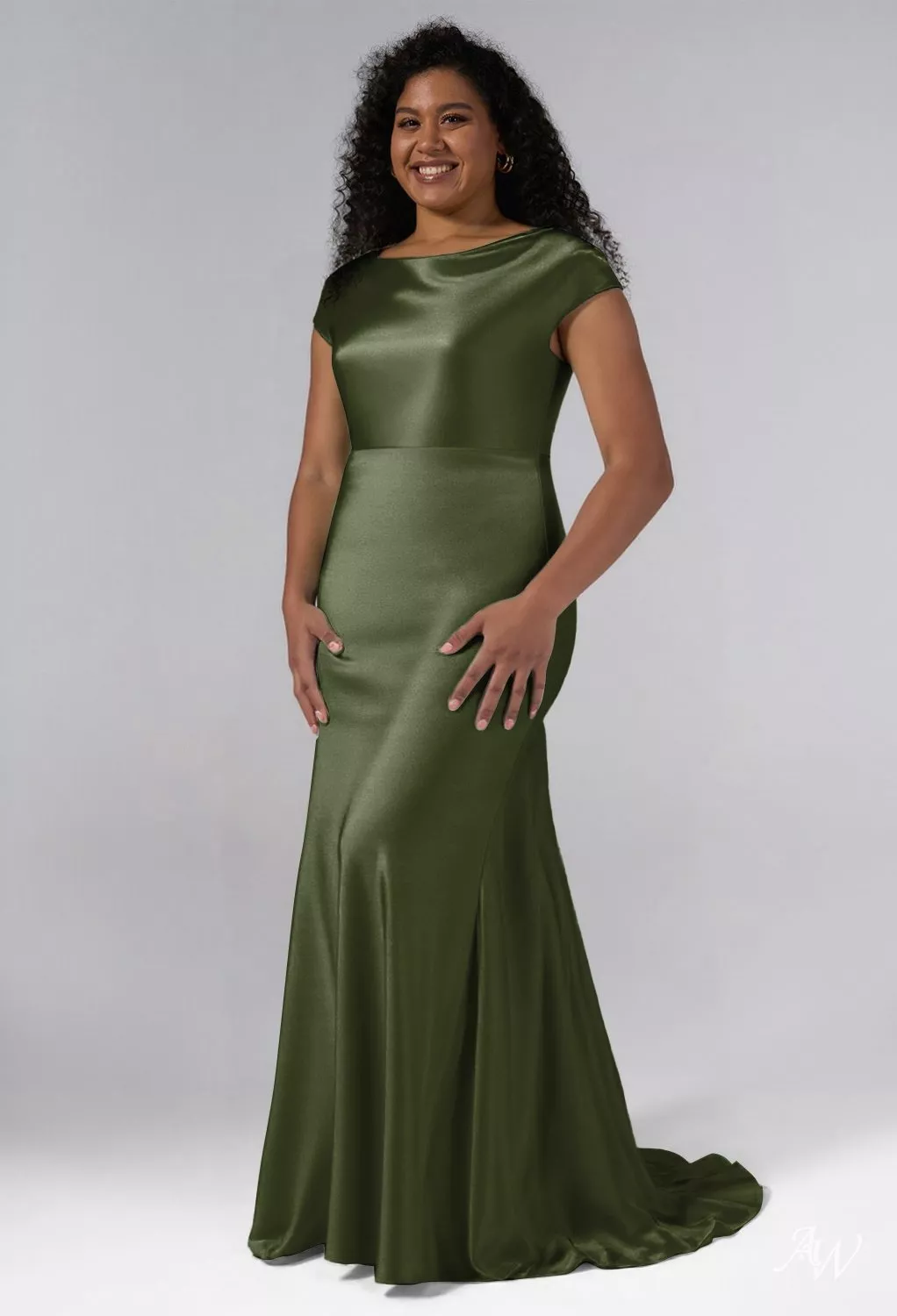 AW Louie Dress, Champagne Crystal Satin Satin Charmeuse Floor Length ...