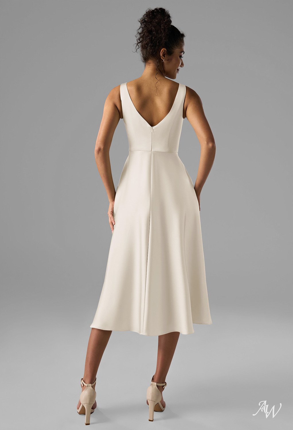 AW Asa Dress, Sage Green Crystal Satin Satin Charmeuse Tea Length ...