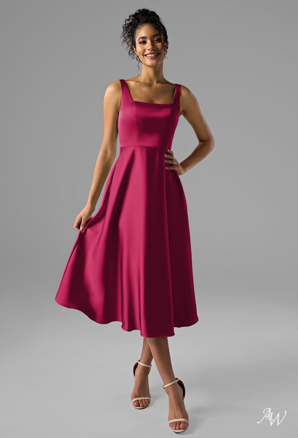 AW Asa Dress, Sage Green Crystal Satin Satin Charmeuse Tea Length ...