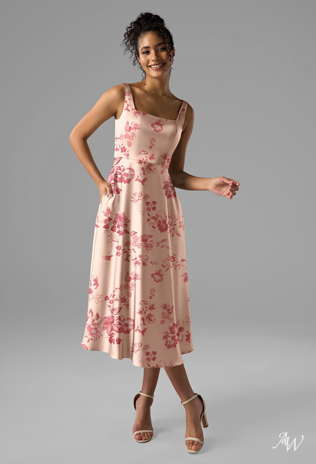 AW Asa Dress, Sage Green Crystal Satin Satin Charmeuse Tea Length ...