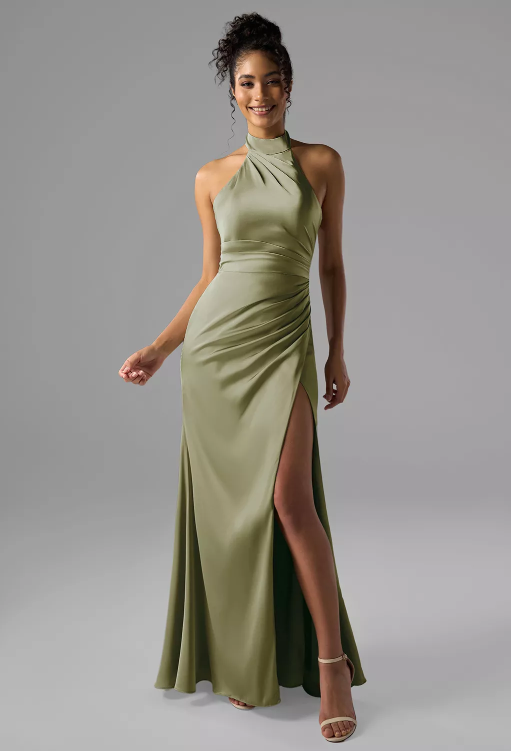 AW Sahib Dress, Champagne Satin Charmeuse Floor Length Square Neckline ...