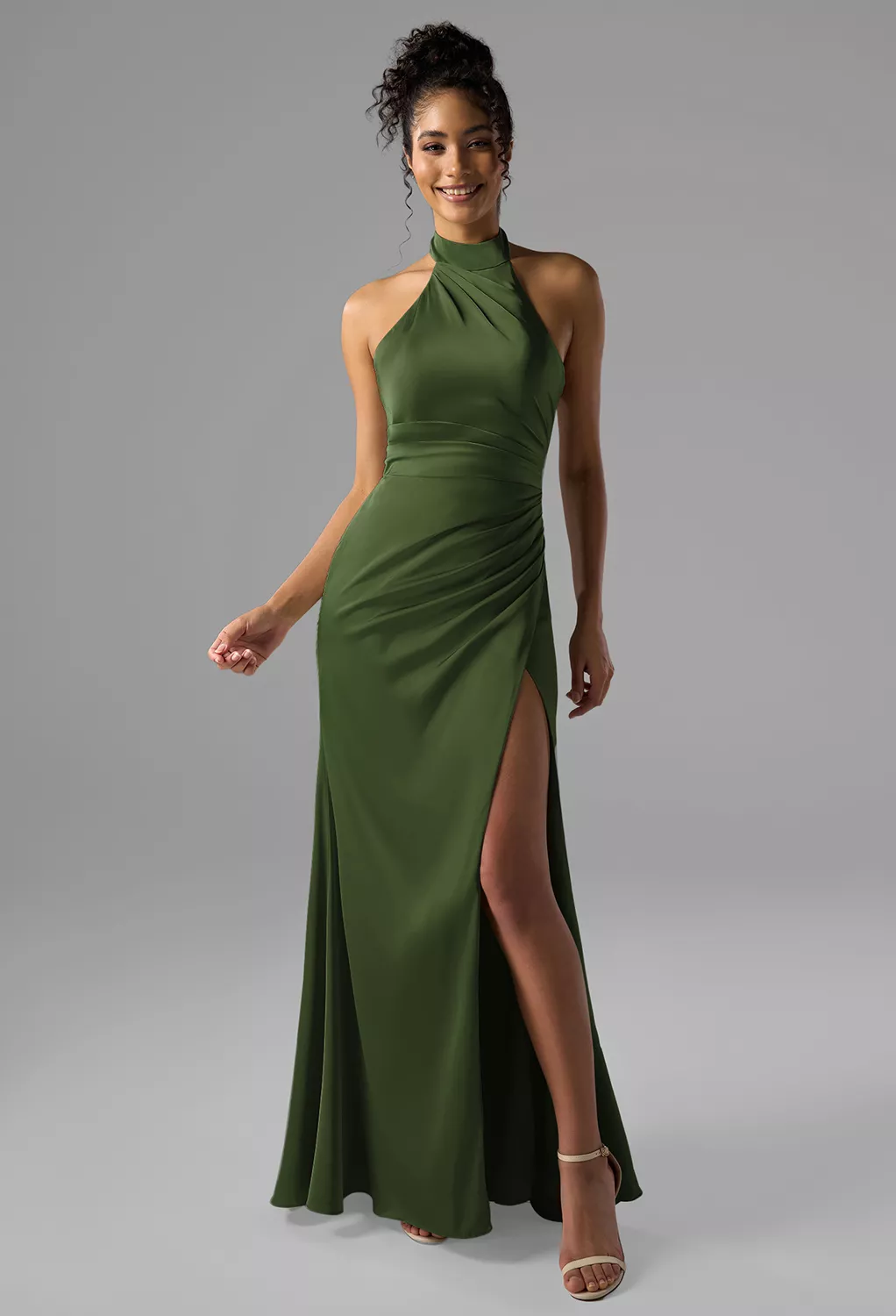 AW Asa Dress, Sage Green Crystal Satin Satin Charmeuse Tea Length ...