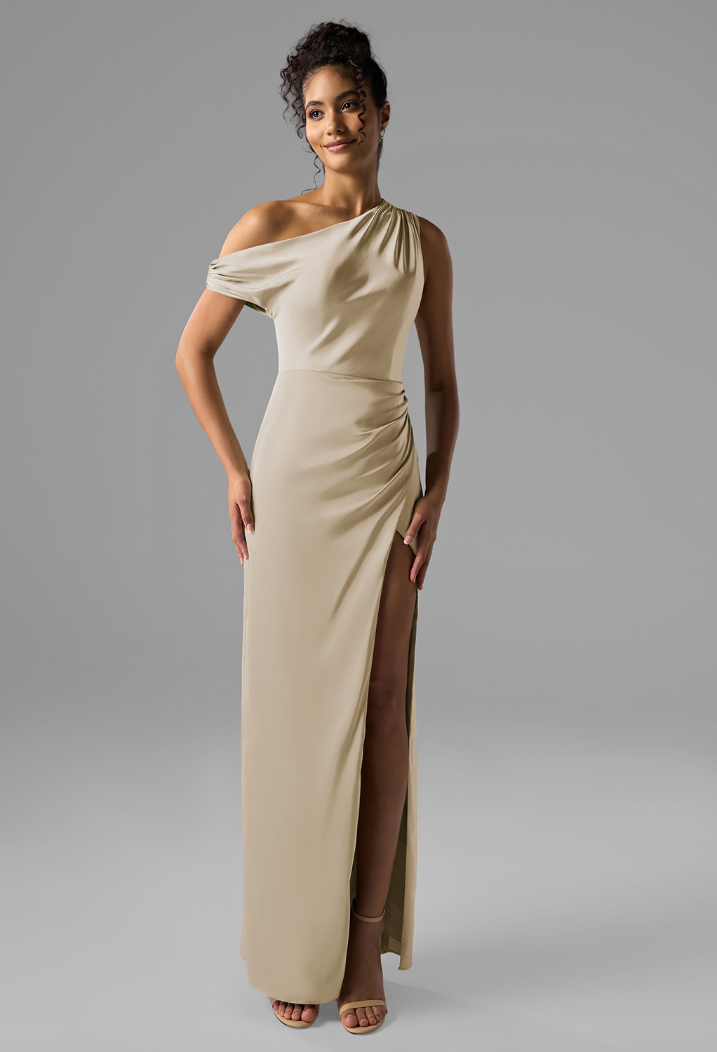 AW Gabrielle Dress, Navy Satin Charmeuse Ankle Length V-Neck Bridesmaid ...