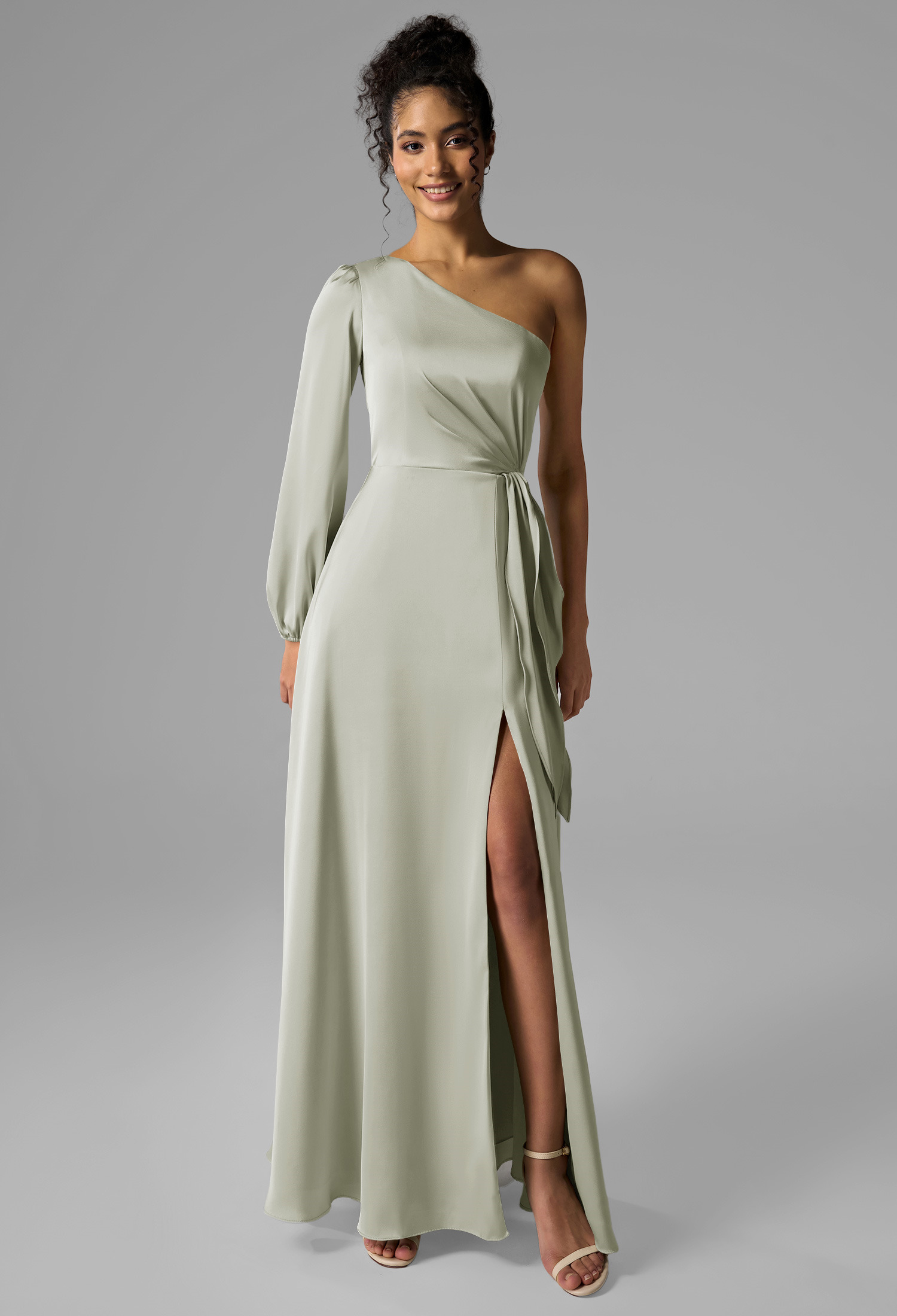 AW Dorcas Dress, Ivory Satin Charmeuse Floor Length One Shoulder ...