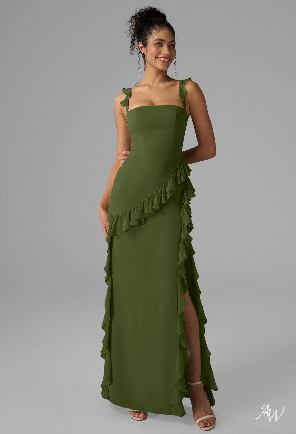 AW Jaydon Dress, Light Dusty Blue Chiffon Floor Length Square Neckline ...