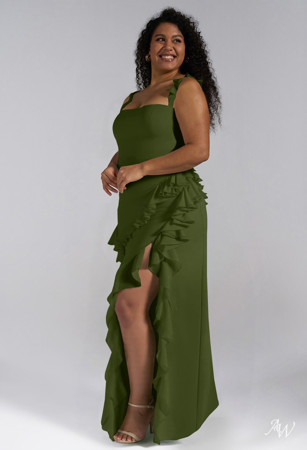 AW Jaydon Dress, Light Dusty Blue Chiffon Floor Length Square Neckline ...