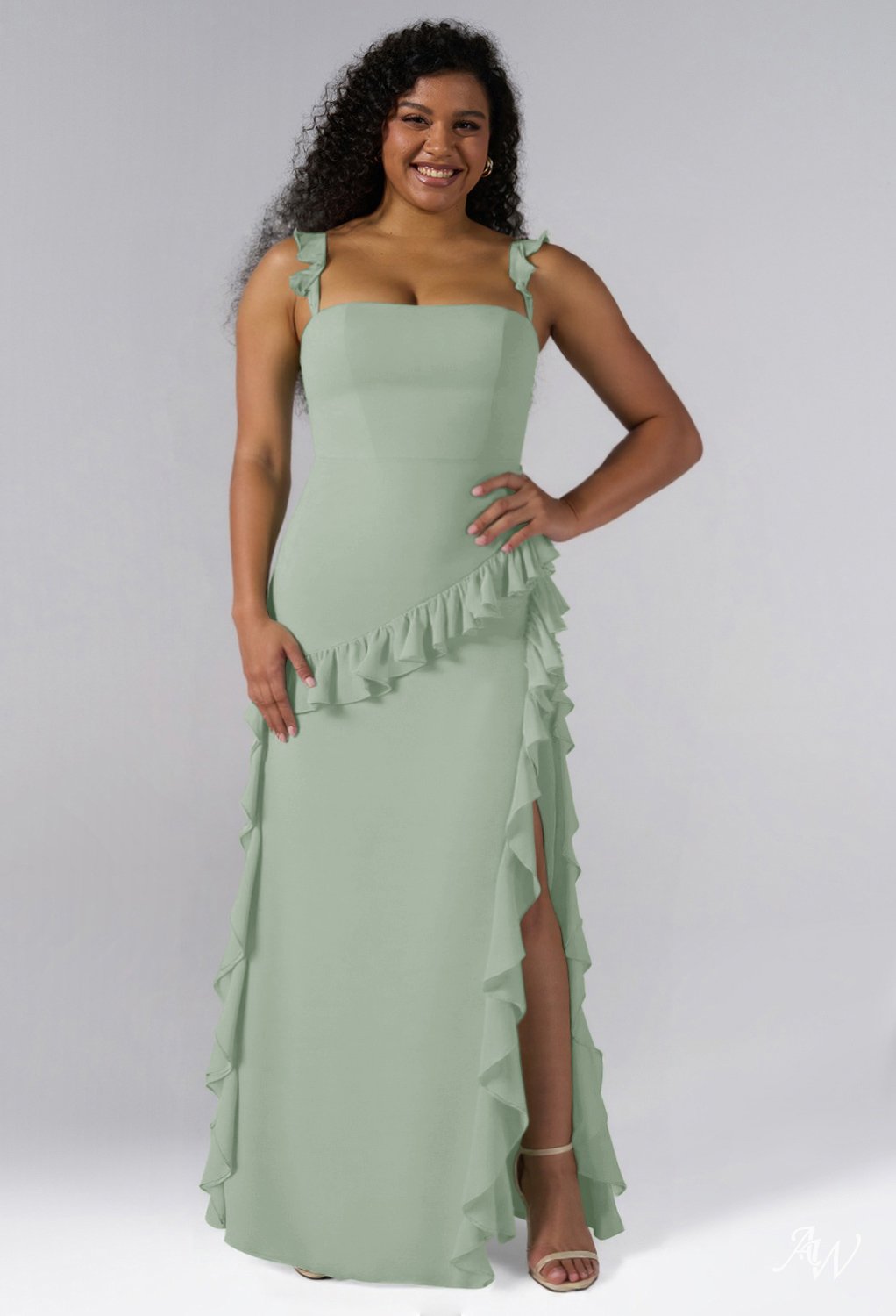 AW Jaydon Dress, Light Dusty Blue Chiffon Floor Length Square Neckline ...