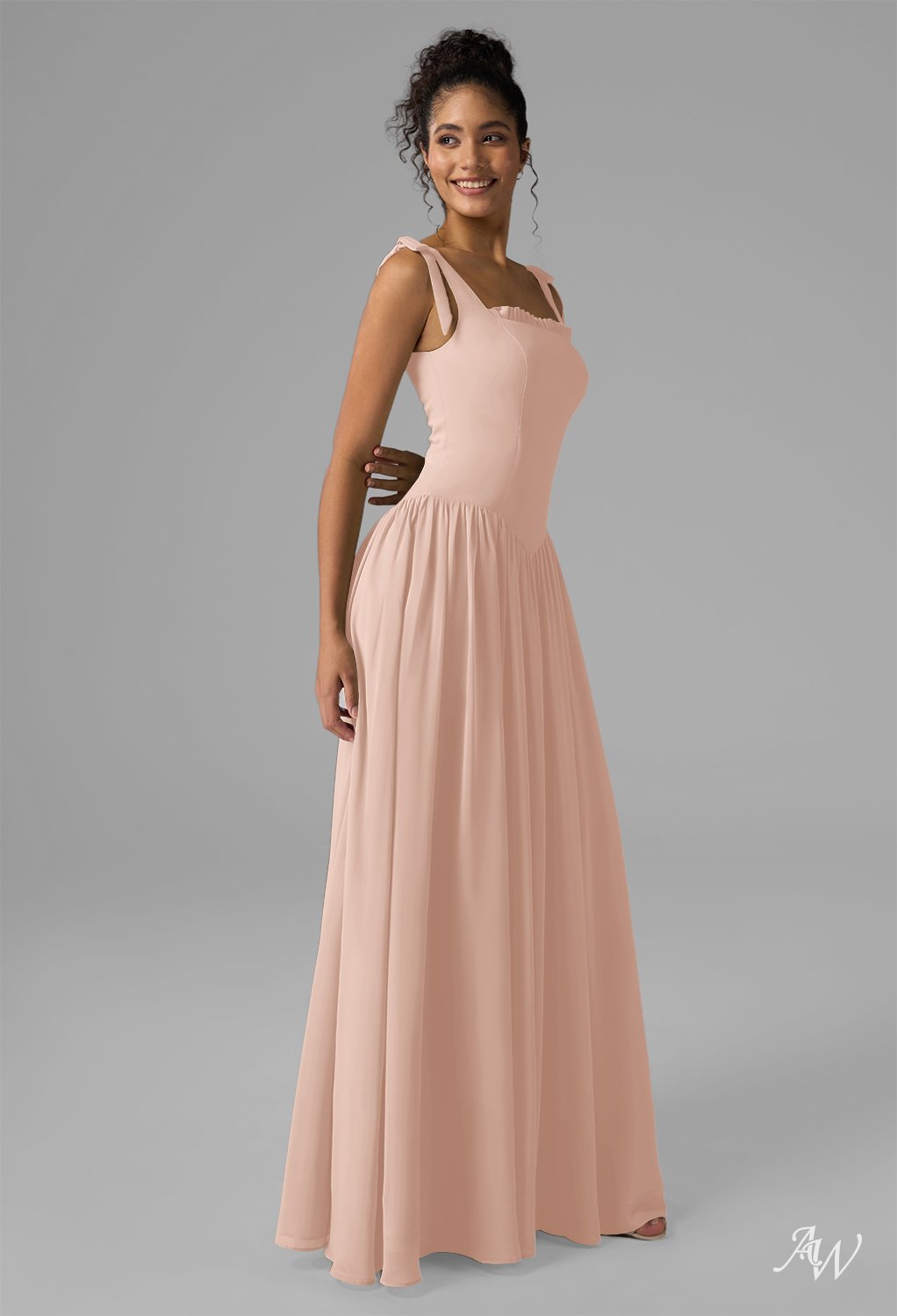 AW Kristen Dress, Chiffon Floor Length Square Neckline Bridesmaid ...