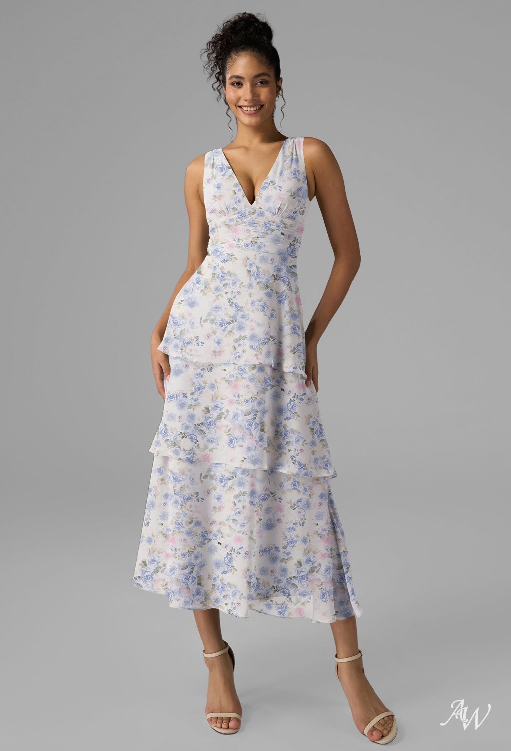 AW Elissa Dress, Chiffon Tea Length V-Neck Bridesmaid Dresses | AW.Bridal