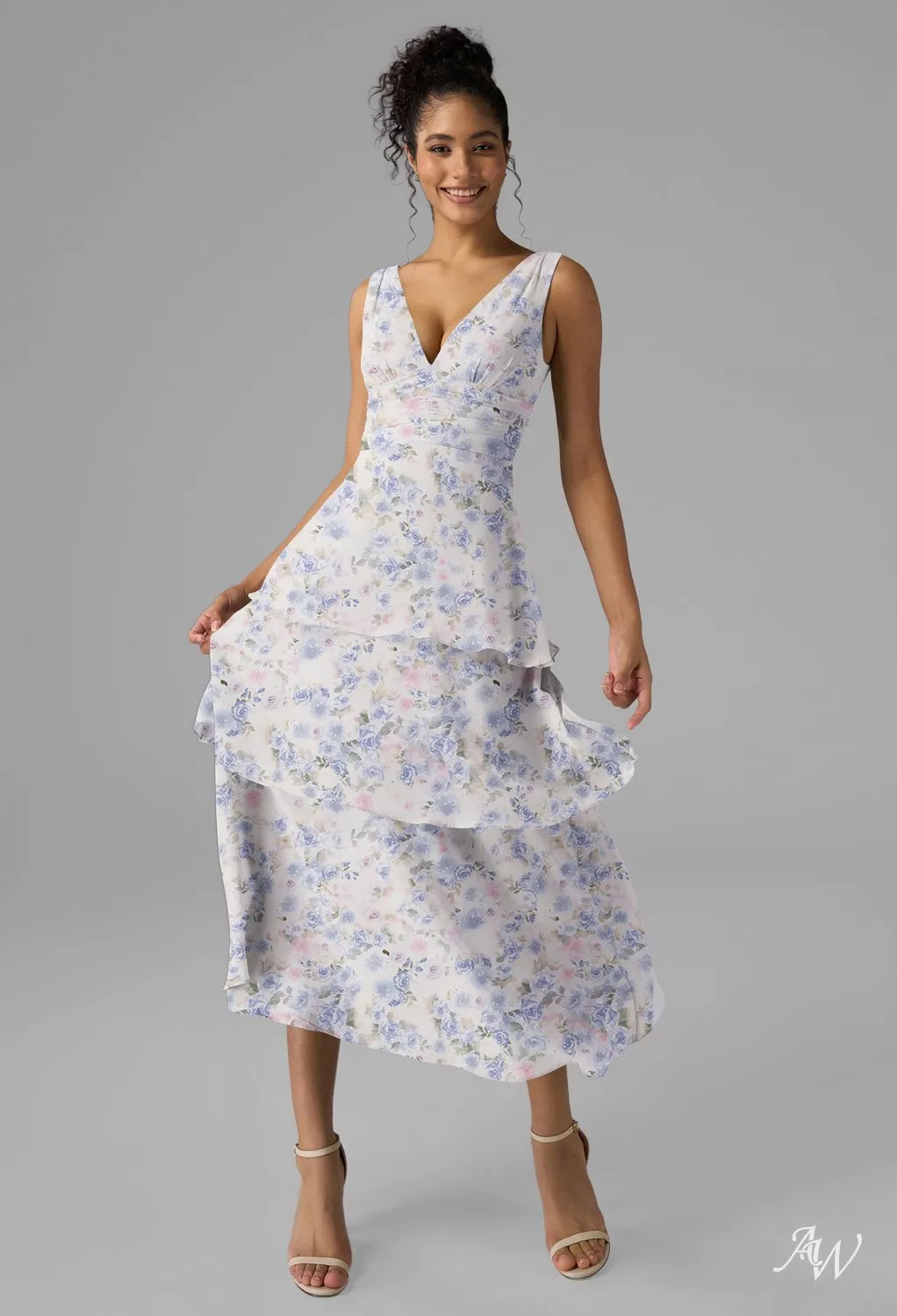 AW Elissa Dress, Chiffon Tea Length V-Neck Bridesmaid Dresses | AW.Bridal