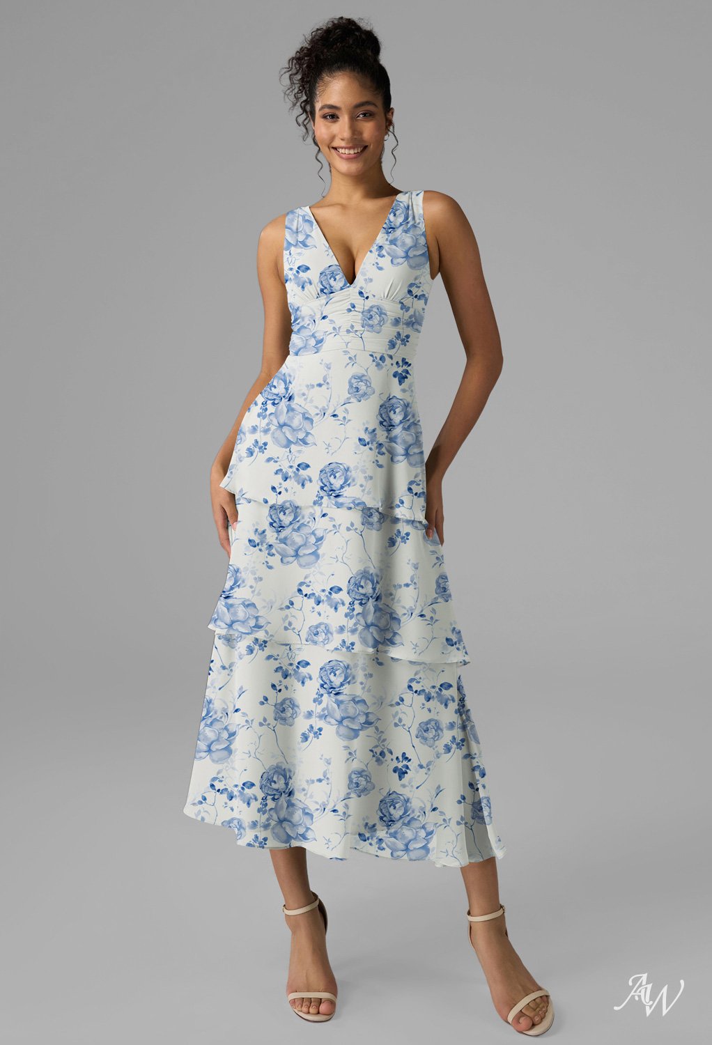 AW Elissa Dress, Chiffon Tea Length V-Neck Bridesmaid Dresses | AW.Bridal