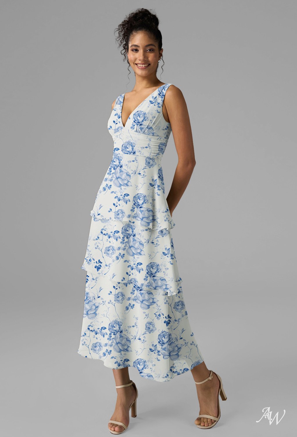 AW Elissa Dress, Chiffon Tea Length V-Neck Bridesmaid Dresses | AW.Bridal