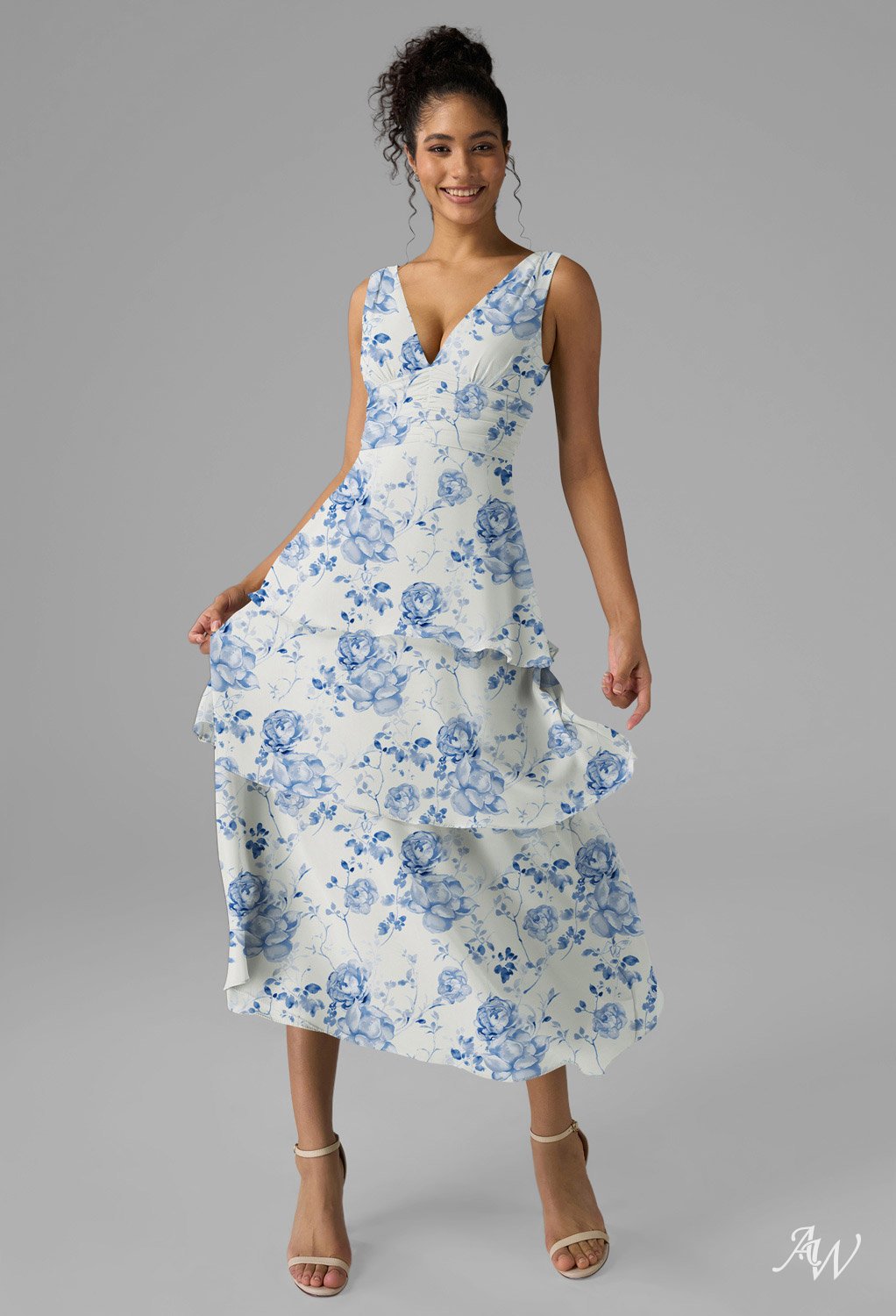 AW Elissa Dress, Chiffon Tea Length V-Neck Bridesmaid Dresses | AW.Bridal