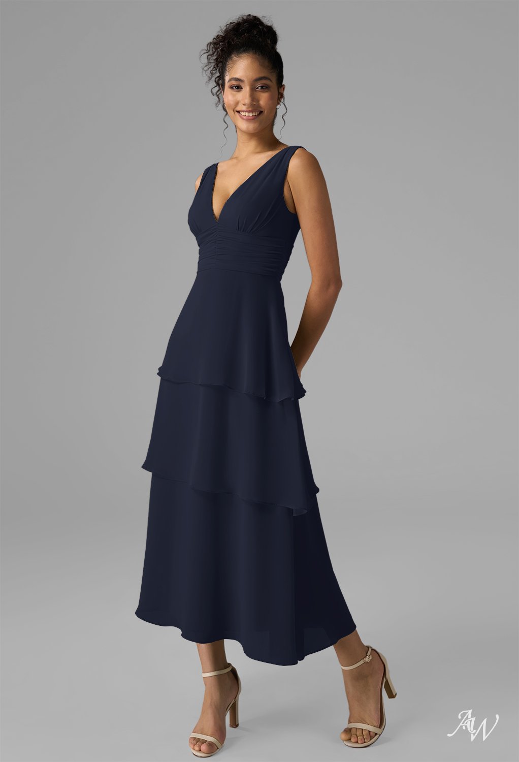 AW Elissa Dress, Chiffon Tea Length V-Neck Bridesmaid Dresses | AW.Bridal