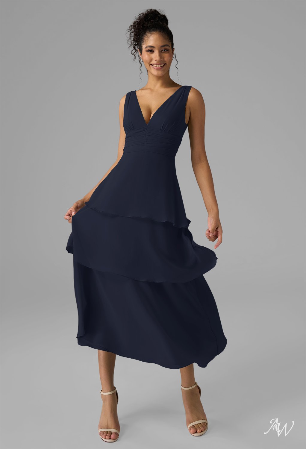 AW Elissa Dress, Chiffon Tea Length V-Neck Bridesmaid Dresses | AW.Bridal