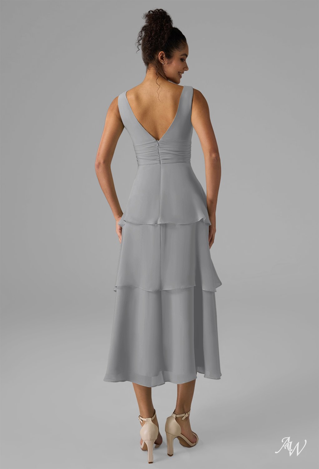 AW Elissa Dress, Chiffon Tea Length V-Neck Bridesmaid Dresses | AW.Bridal