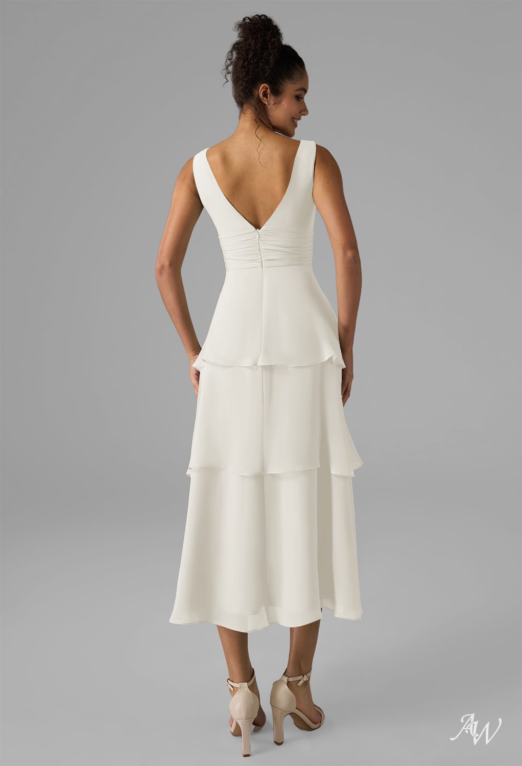 AW Elissa Dress, Chiffon Tea Length V-Neck Bridesmaid Dresses | AW.Bridal