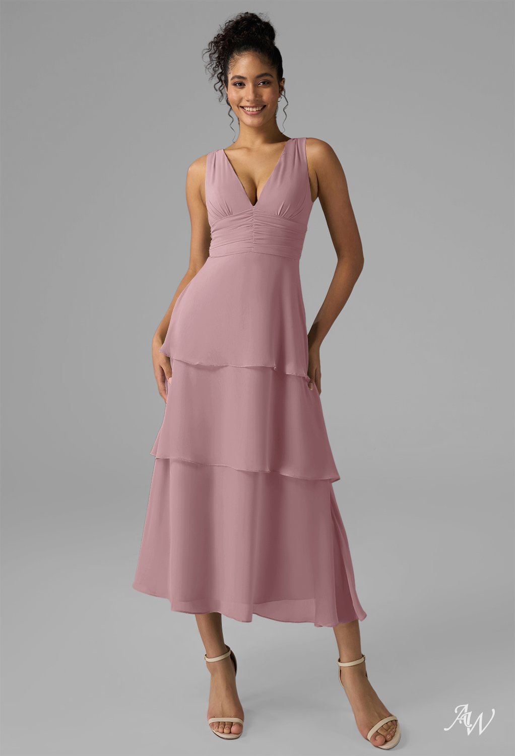 AW Elissa Dress, Chiffon Tea Length V-Neck Bridesmaid Dresses | AW.Bridal