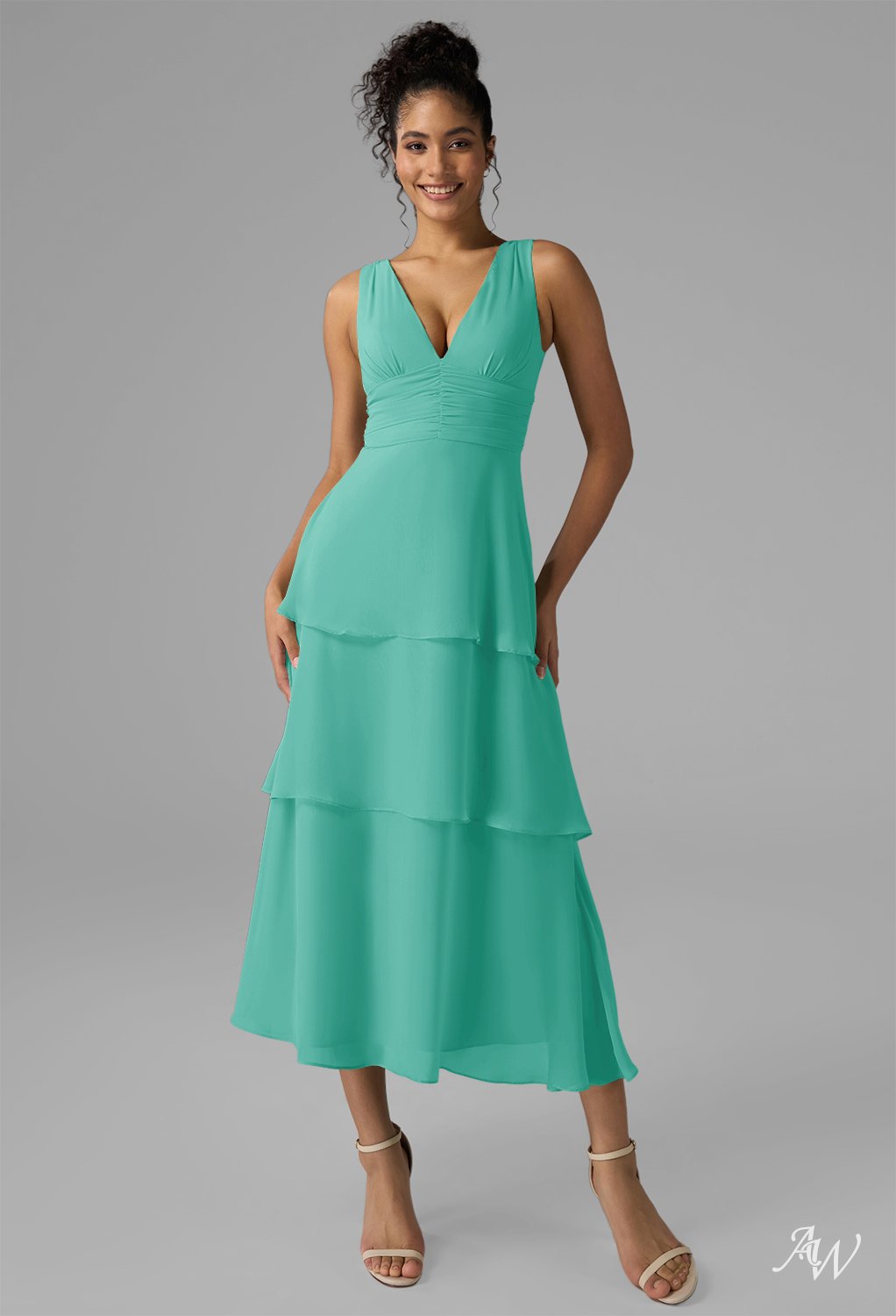 AW Elissa Dress, Chiffon Tea Length V-Neck Bridesmaid Dresses | AW.Bridal