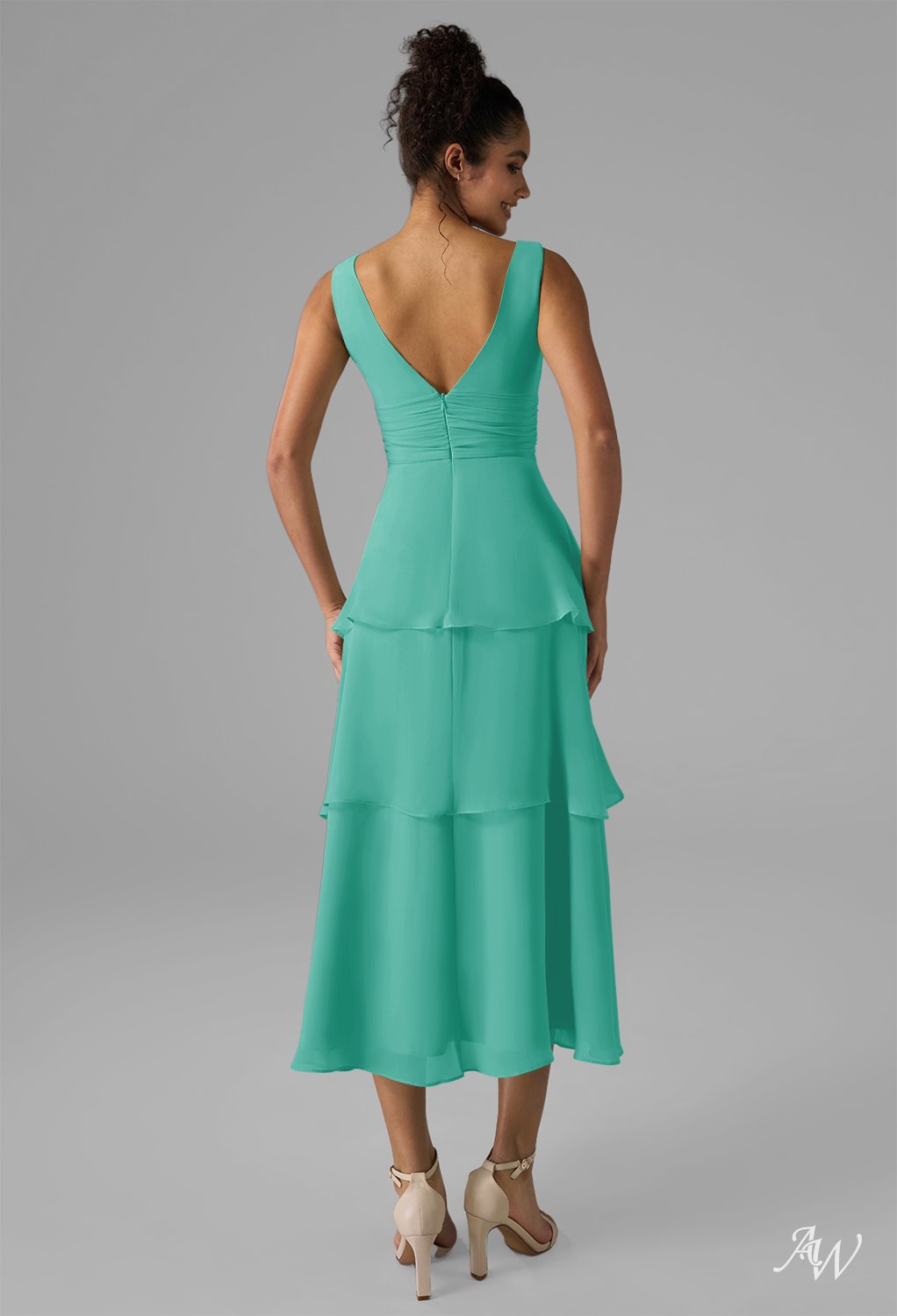 AW Elissa Dress, Chiffon Tea Length V-Neck Bridesmaid Dresses | AW.Bridal