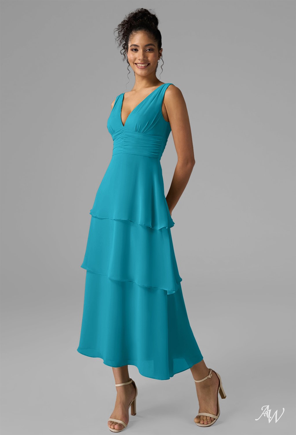 AW Elissa Dress, Chiffon Tea Length V-Neck Bridesmaid Dresses | AW.Bridal